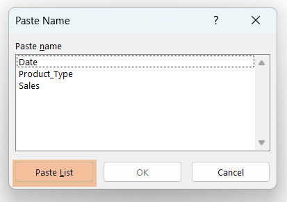 6 Methods to Paste Range Names in Excel