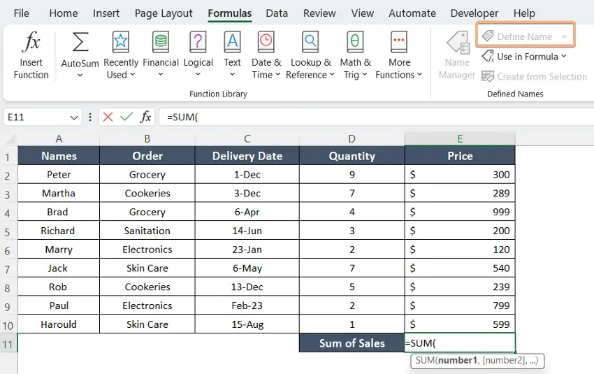 6 Methods to Paste Range Names in Excel