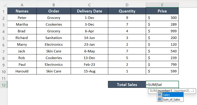 6 Methods to Paste Range Names in Excel